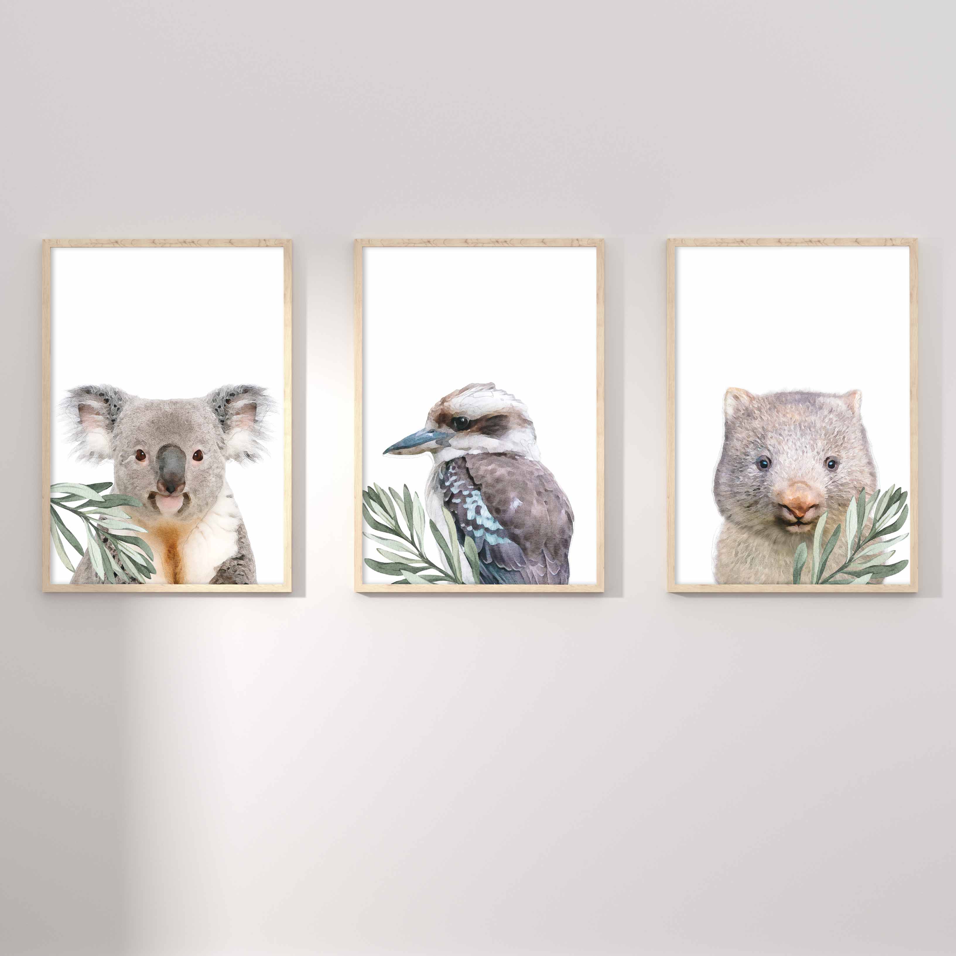 Australian Native Animals Nursery Prints (Koala, Kookaburra & Wombat ...