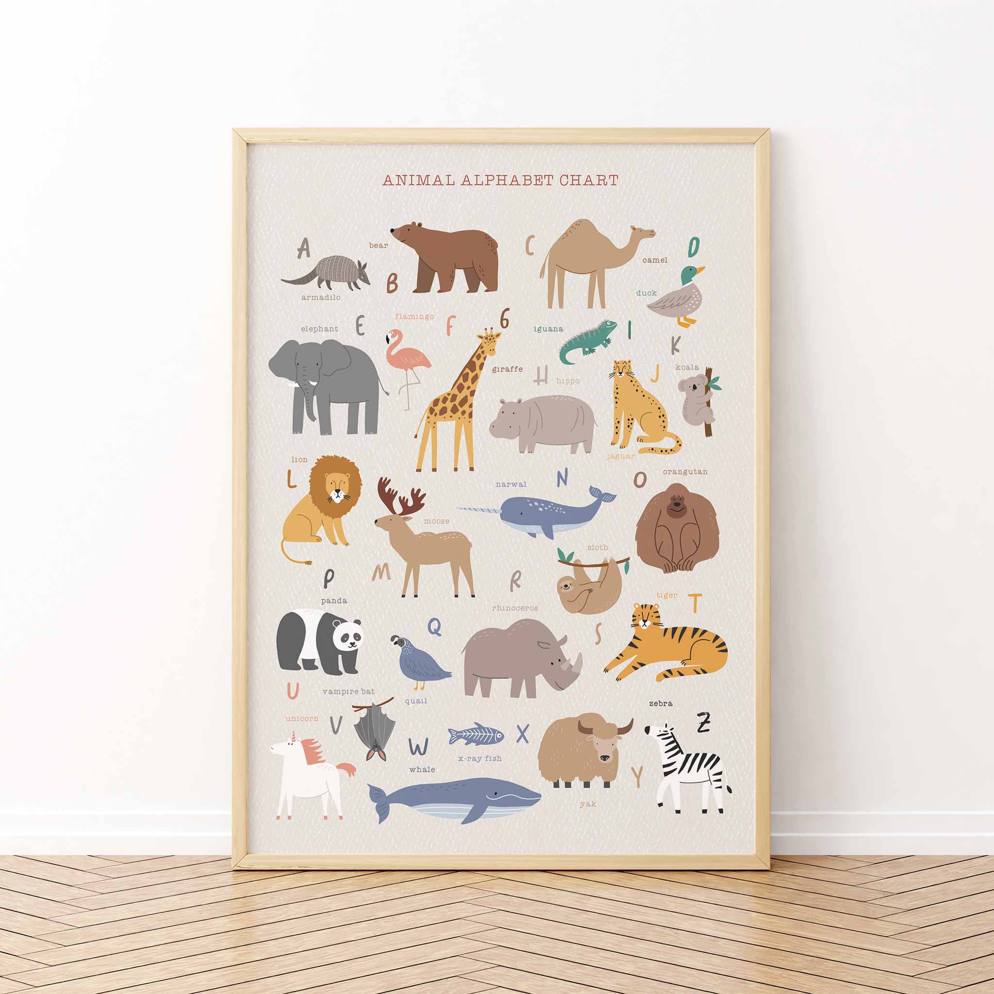 Cute Animal Alphabet Poster Print, Beige – Sticky Bee Studio
