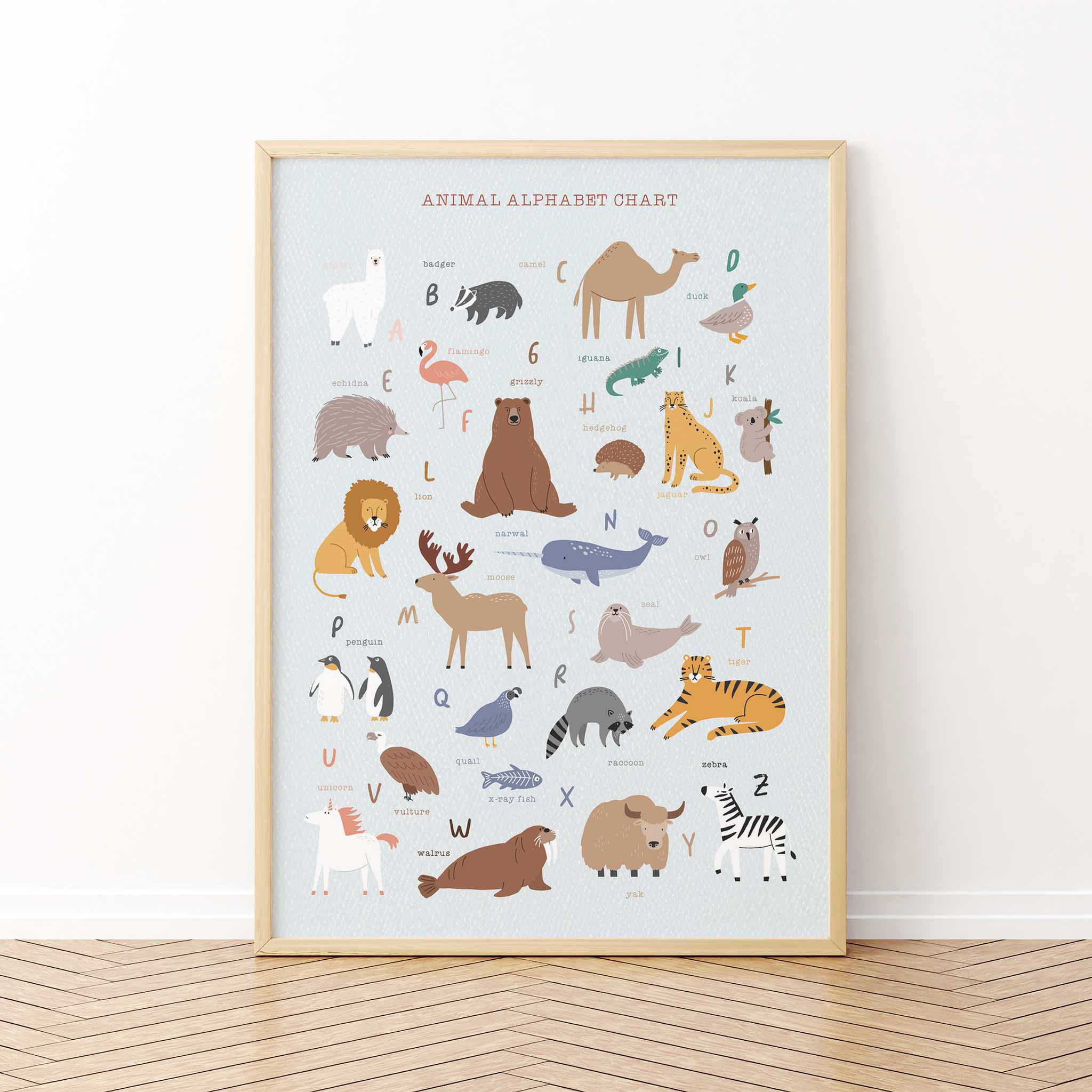 Cute Animal Alphabet Poster Print, Blue – Sticky Bee Studio
