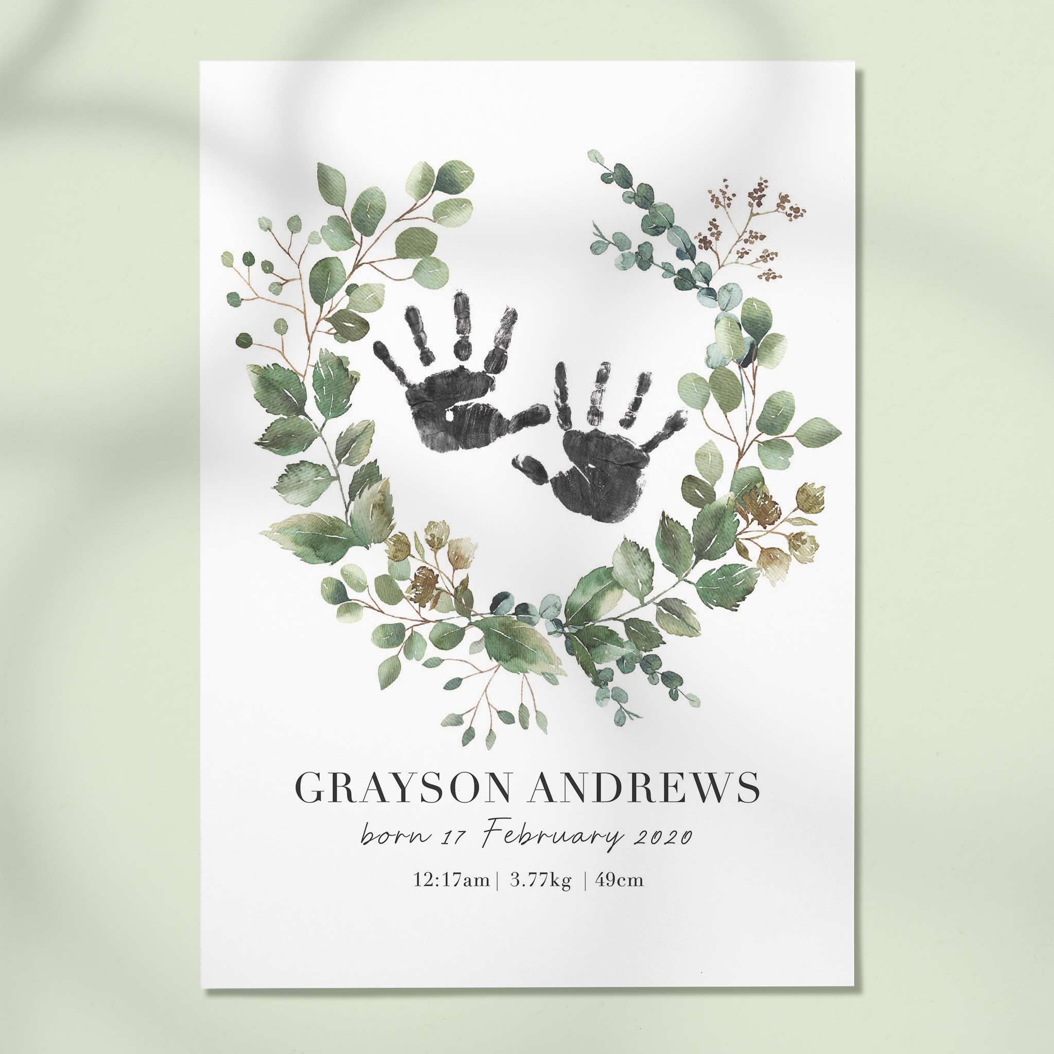 Botanical Baby Personalised Keepsake Handprints Birth Print – Sticky ...